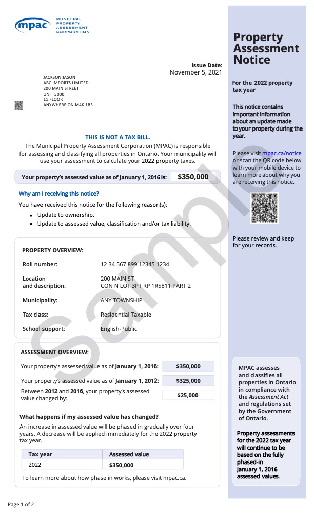 Reading Your Property Assessment Notice | MPAC